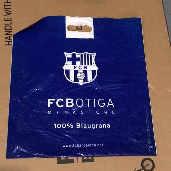 Bags | Fcb Barcelona Plastic Shopping Bag | Poshmark